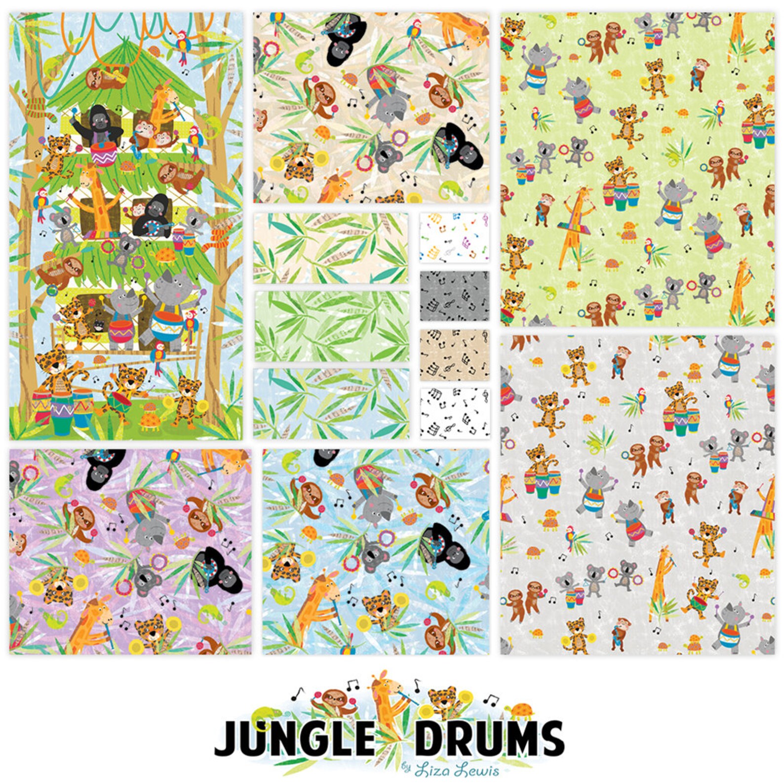 RARE - 24” X 43” PANEL - Jungle Drums by Liza Lewis for Clothworks, # ...