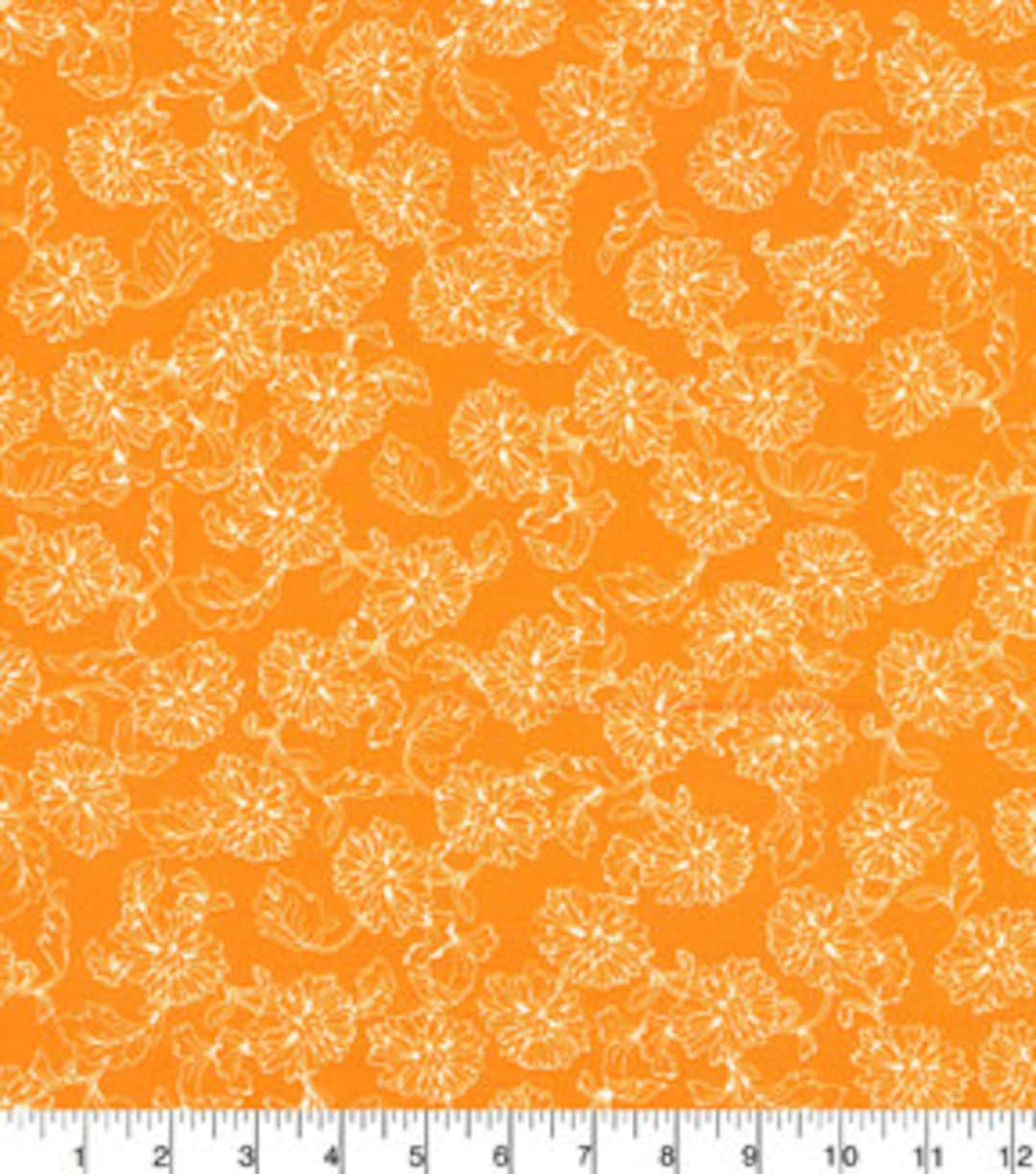 By the HALF YARD - Large Floral on Orange, White 1” Flowers on a Bright ...