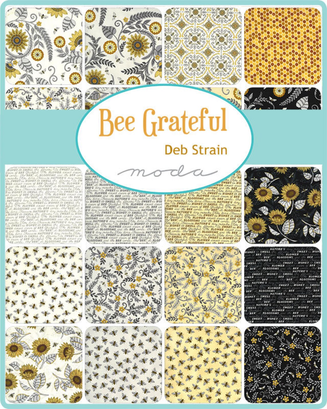 RARE 24 X 44 PANEL Bee Grateful by Deb Strain for Moda - Etsy