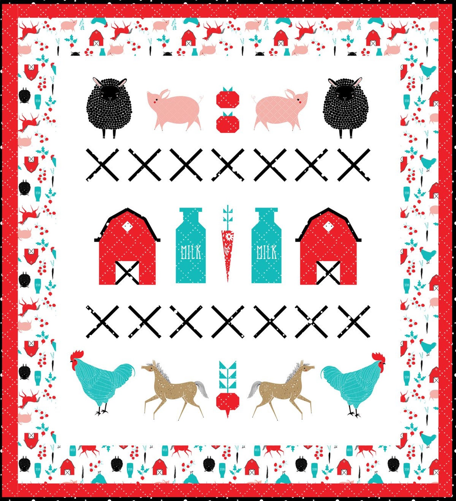 RARE 24 X 44 PANEL Farm Charm by Gingiber for Moda | Etsy