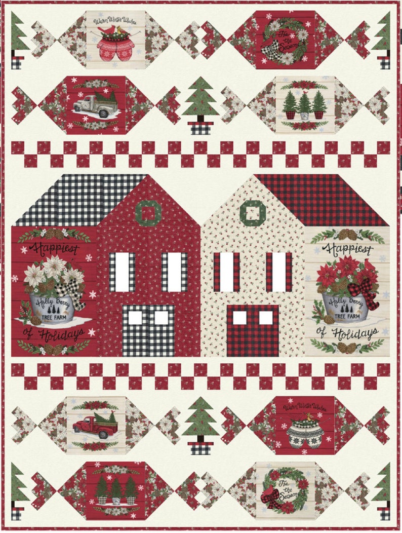 RARE - 24” X 44” PANEL - Holly Berry Tree Farm by Deb Strain for Moda ...