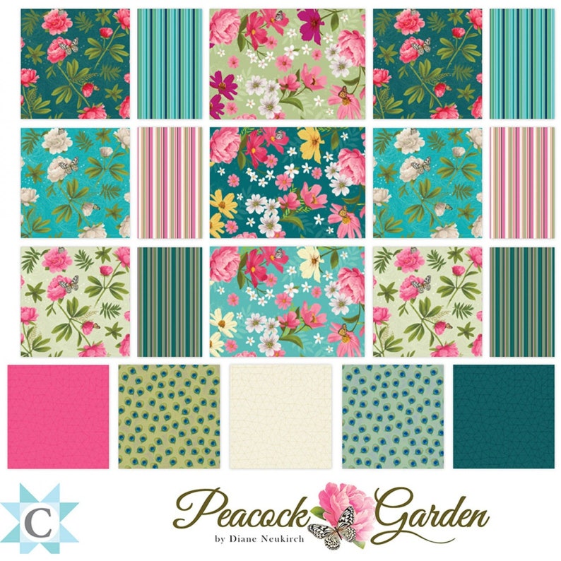 RARE by the Continuous HALF YARDS Peacock Garden by Diane - Etsy
