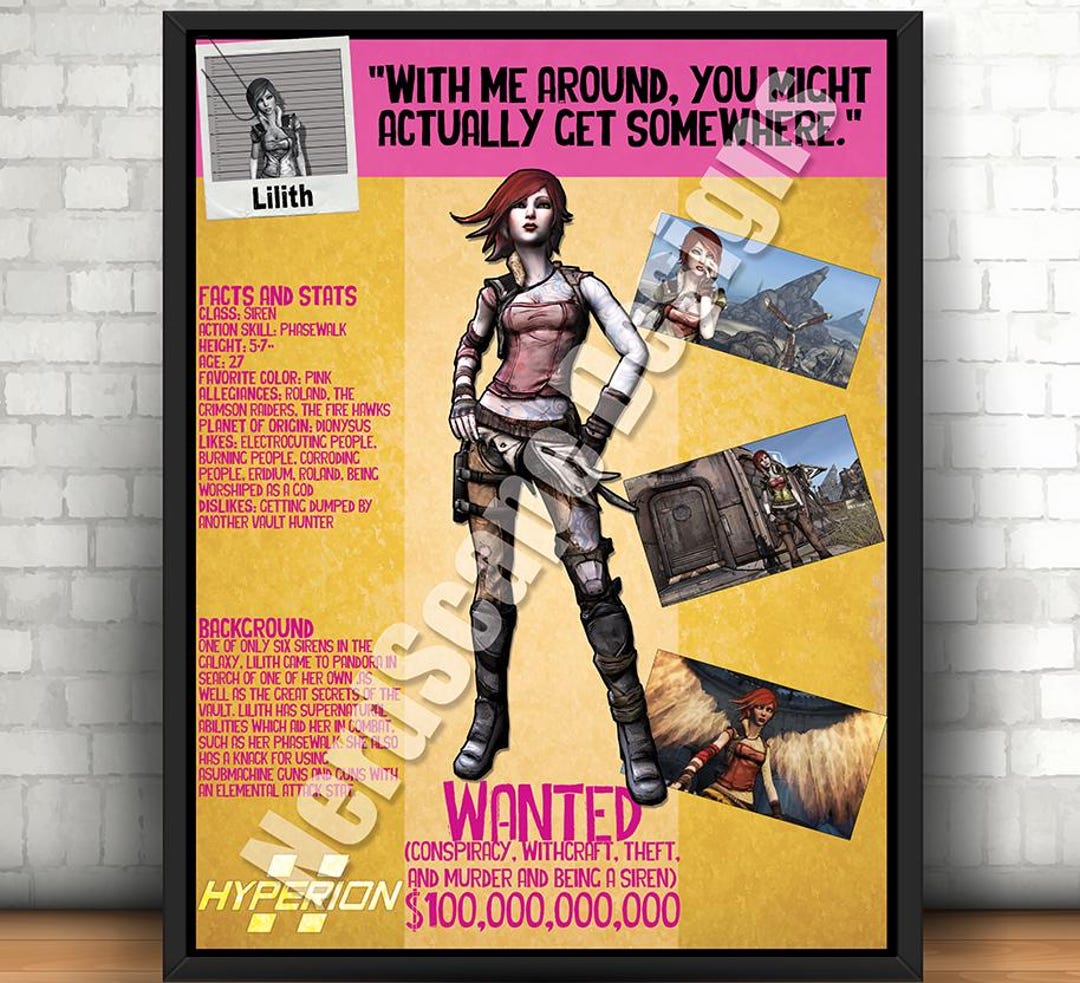 Borderlands 2 Wanted Posters - Lilith - Etsy