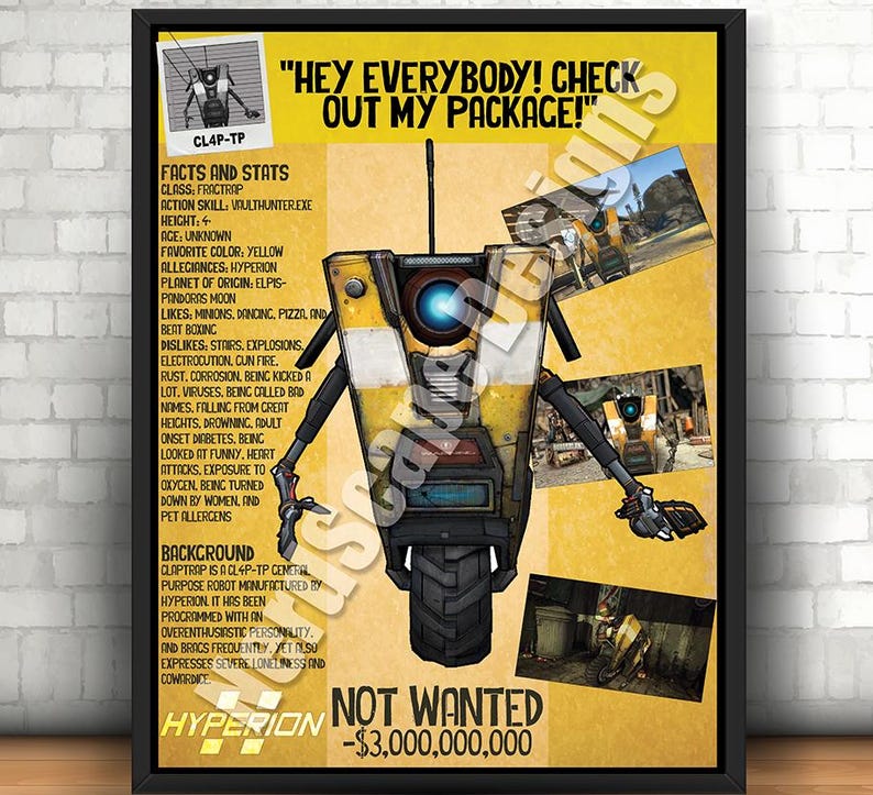 Claptrap Not Wanted Poster Borderlands Digital Print Instant Download ...