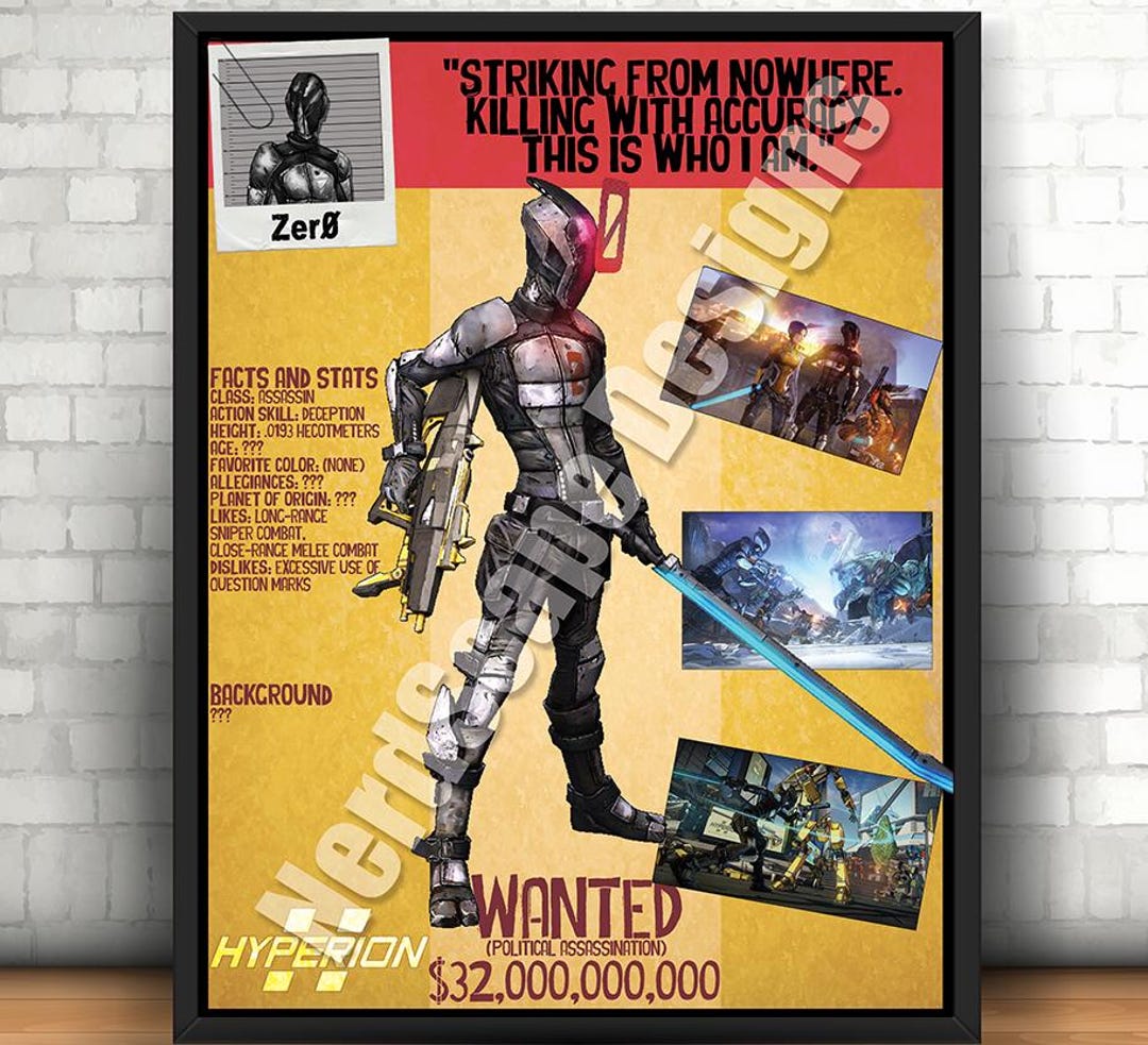 Zer0 Wanted Poster | Borderlands Digital Print | Instant Download - Etsy