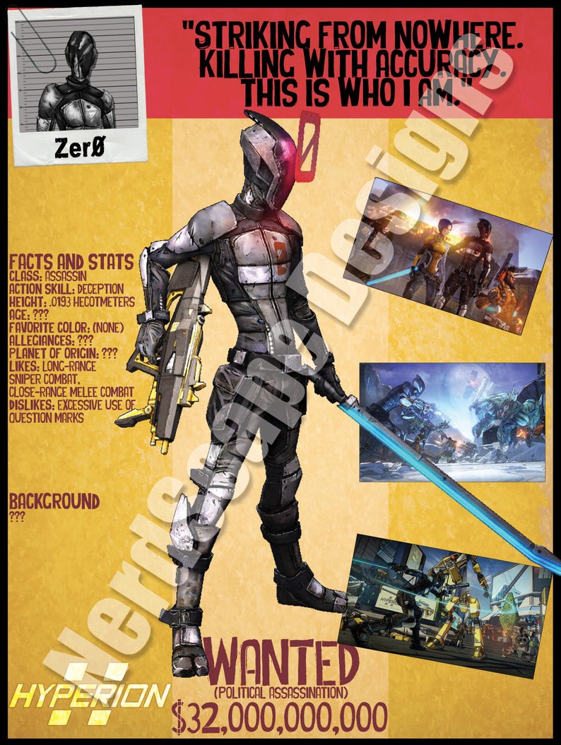 Zer0 Wanted Poster | Borderlands Digital Print | Instant Download - Etsy