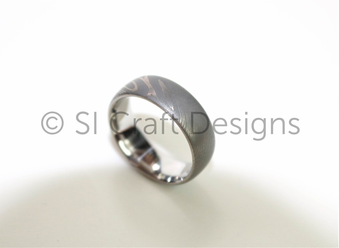 Stainless Damascus Steel Ring in a Light Etch and Polished Inside. Handmade in Scotland UK - Etsy