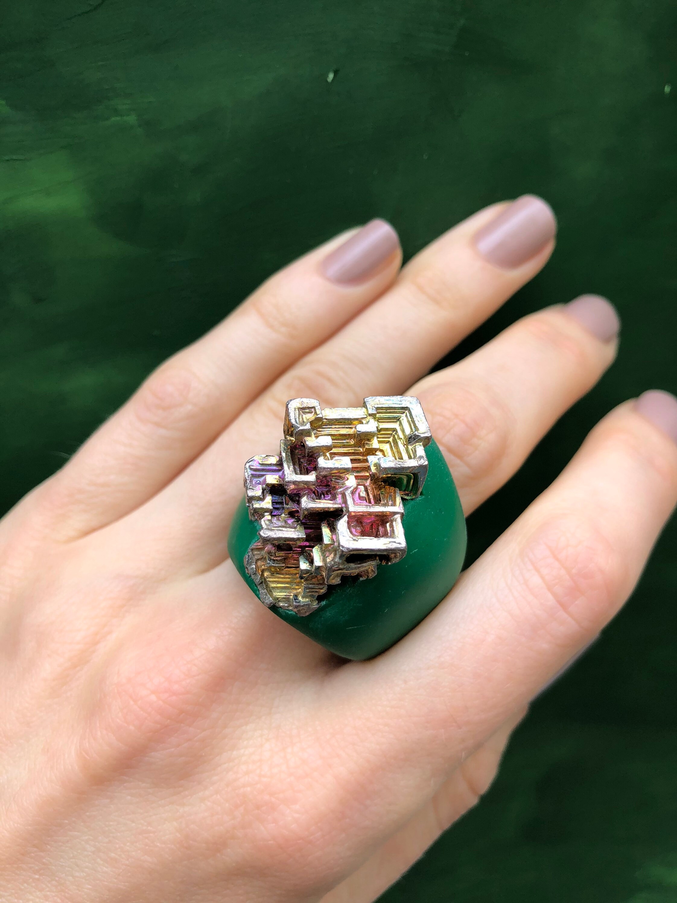 Rainbow Bismuth Crystal Ring Fairy Chunky Raw Gemstone Nature Inspired ...