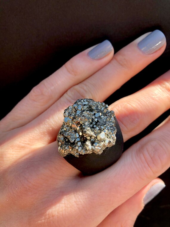 Black Pyrite Ring Modern Stylish Bold Raw Gemstone Everyday | Etsy