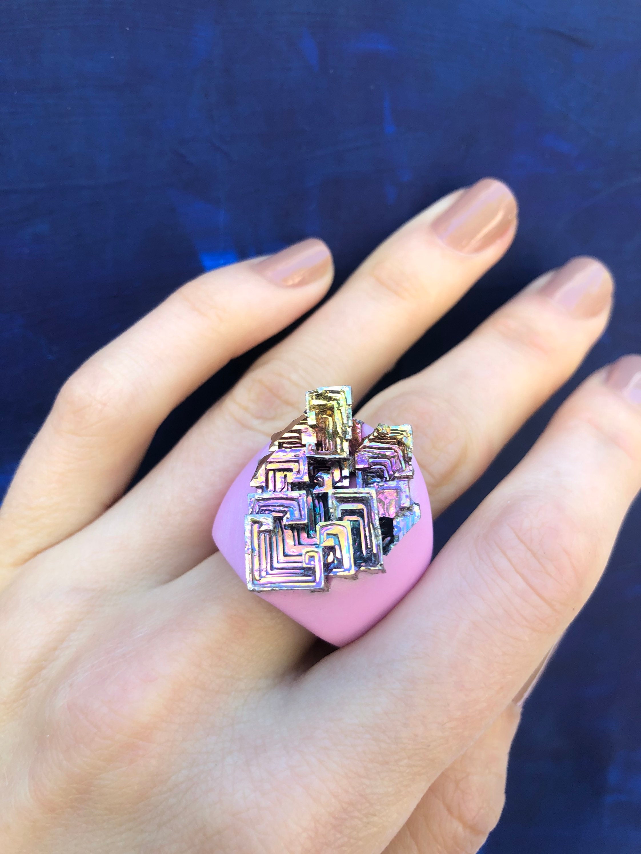 Rainbow Pink Bismuth Crystal Ring Fairy Chunky Raw Gemstone | Etsy