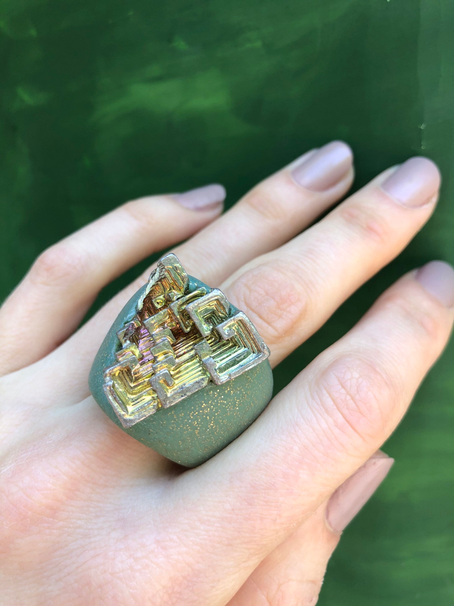 Rainbow Bismuth Crystal Ring Fairy Chunky Raw Gemstone Nature Inspired ...