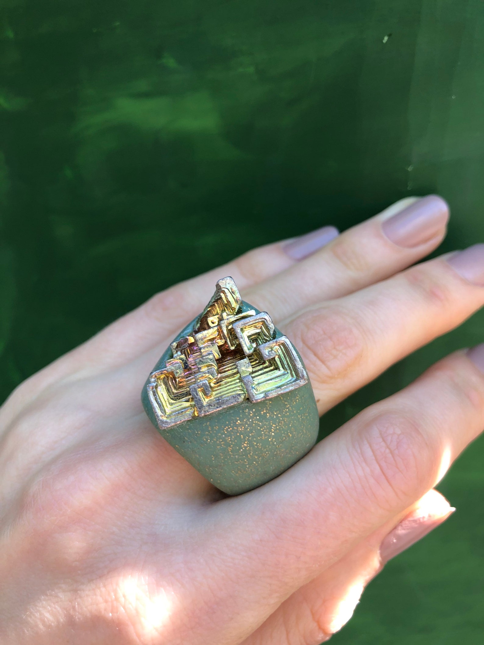 Rainbow Bismuth Crystal Ring Fairy Chunky Raw Gemstone Nature Inspired ...