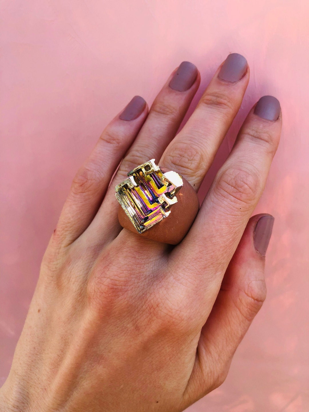Golden Bismuth Crystal Ring Fairy Chunky Raw Gemstone Nature Inspired ...