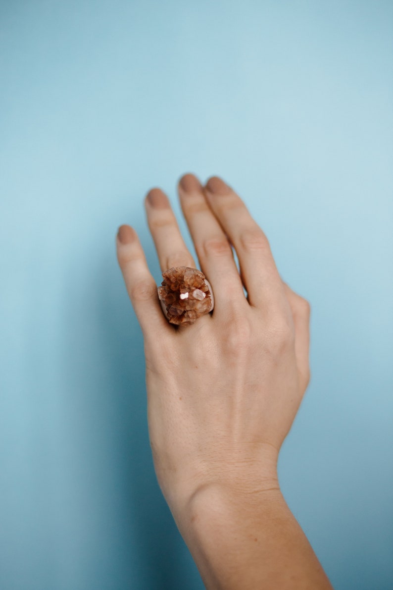 Aragonite Beige Mate Ring Raw Stone Nature Inspired Unusual Stylish ...