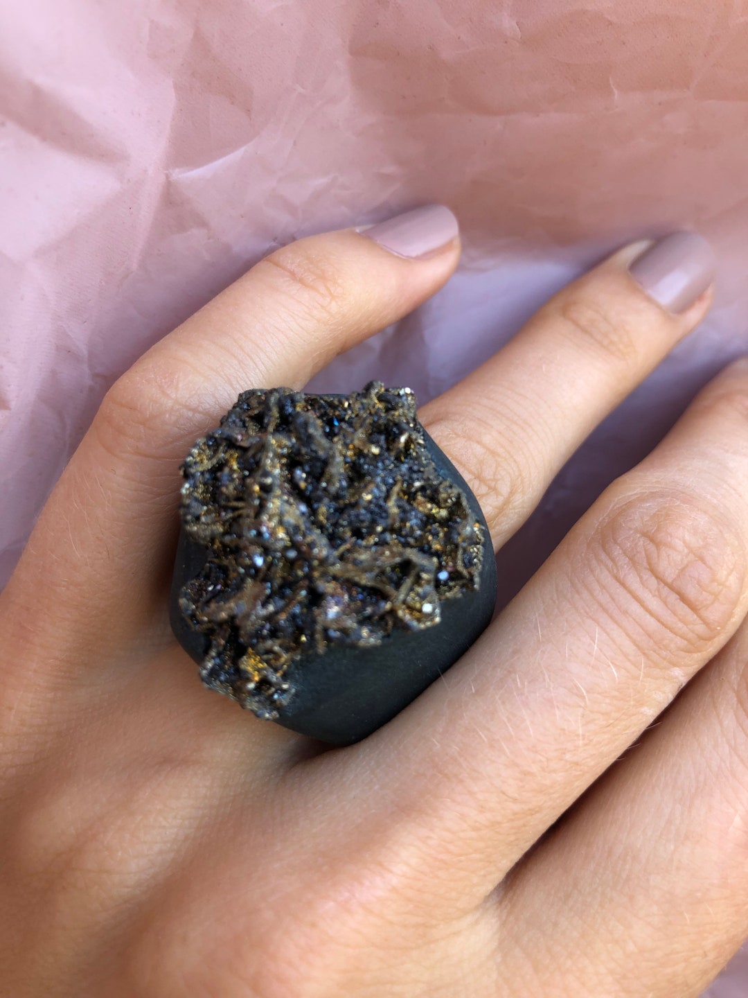 Chalcopyrite Crystal Ring Fairy Raugh Stone Nature Inspired - Etsy