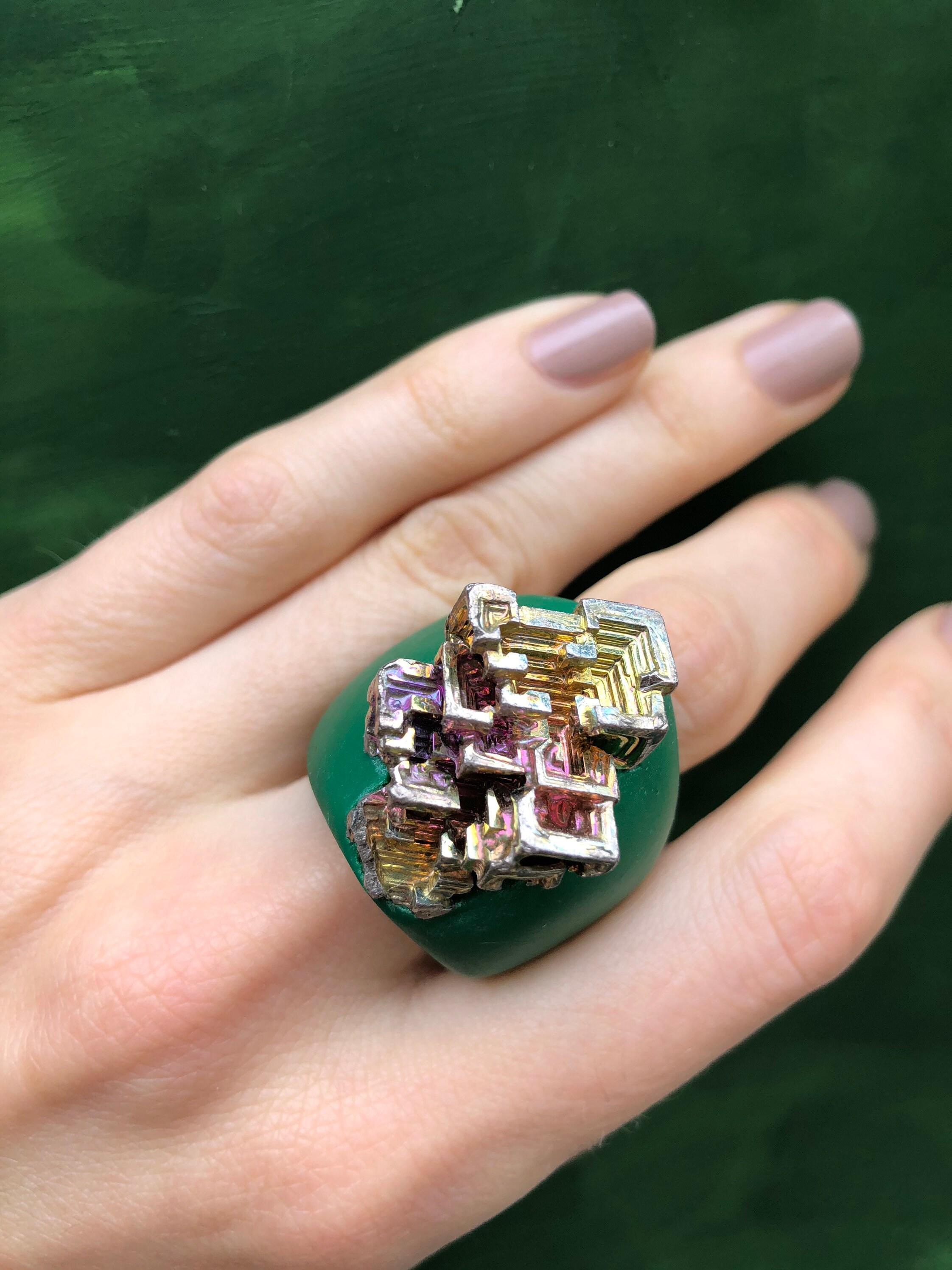 Rainbow Bismuth Crystal Ring Fairy Chunky Raw Gemstone Nature Inspired ...