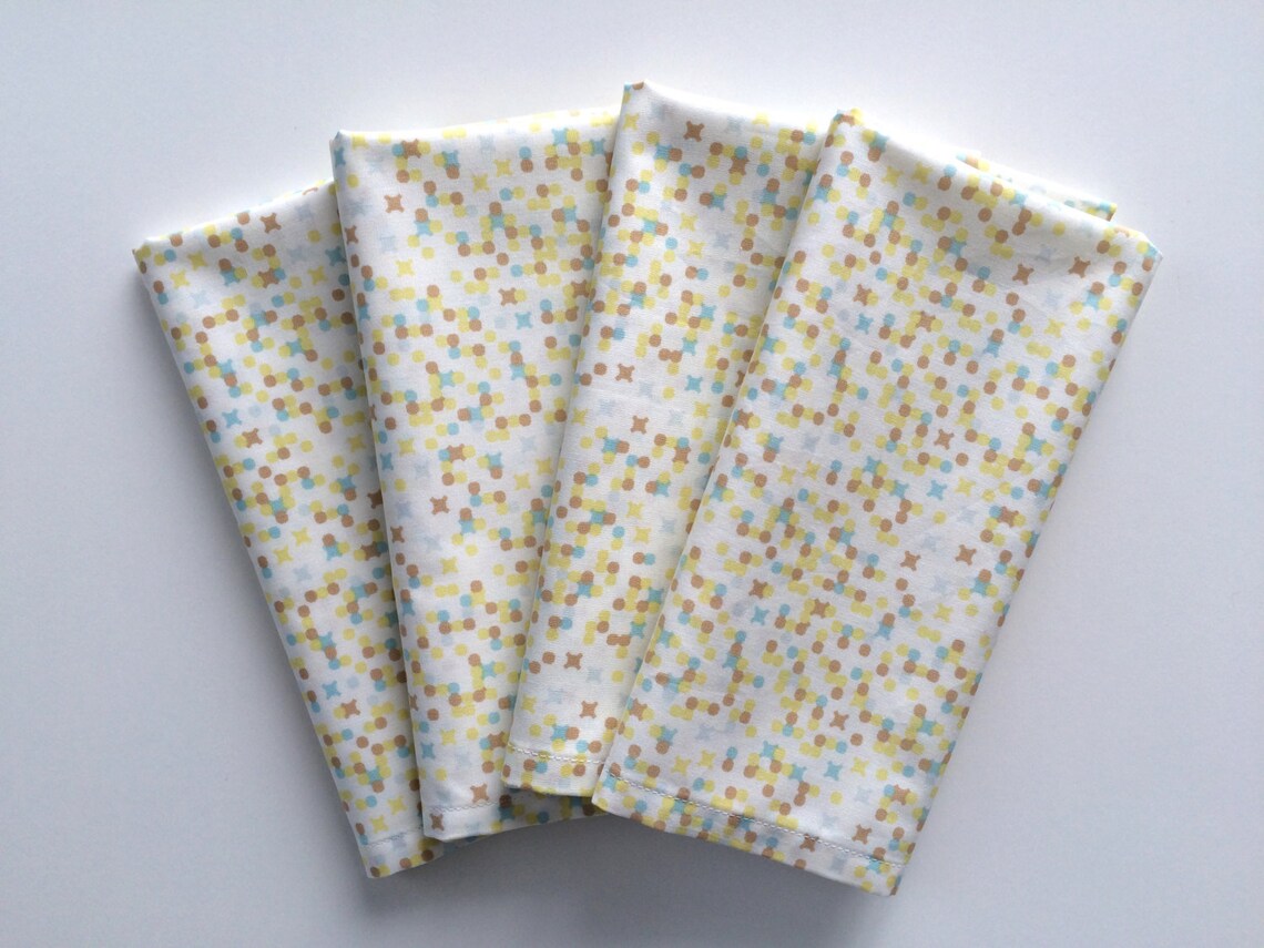 Large Cloth Napkins Set of 4 Modern Tan Blue Yellow Dots | Etsy