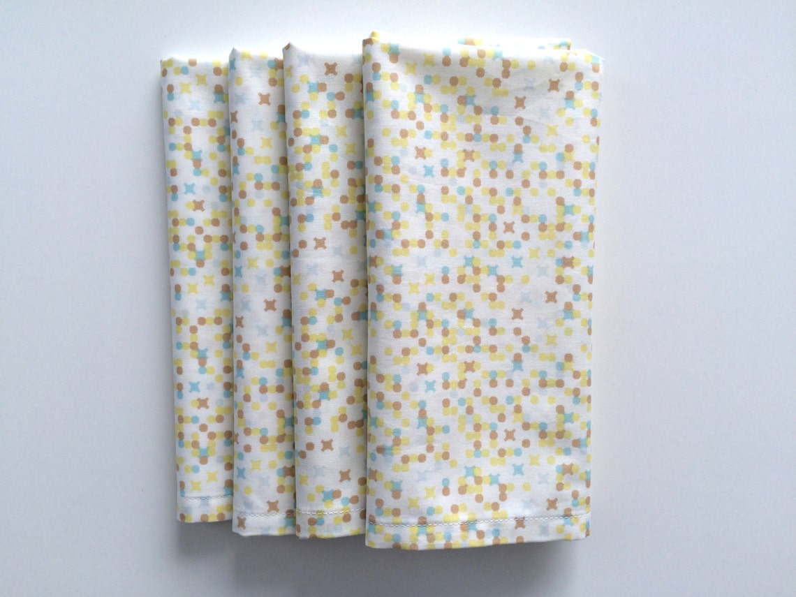 Large Cloth Napkins Set of 4 Modern Tan Blue Yellow Dots - Etsy