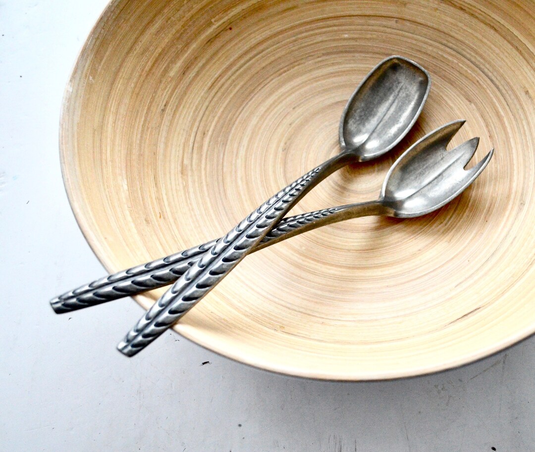 BM Pewter Set of Salad Serving Utensils, Vintage Brødene Mylius Salad ...