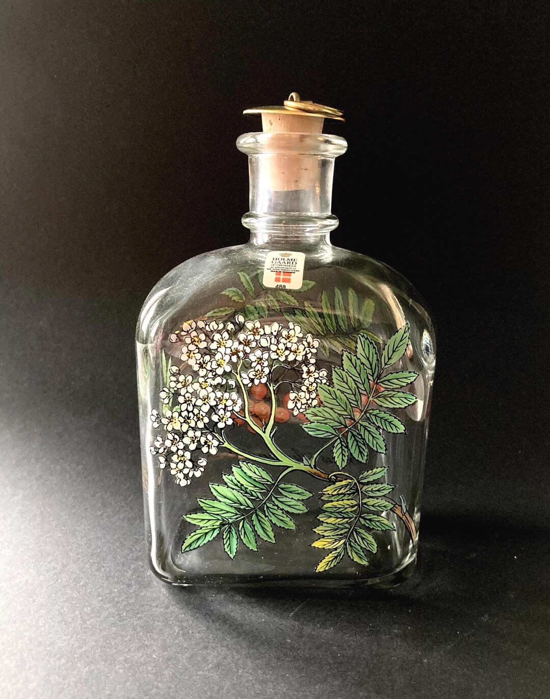 HOLMEGAARD Denmark Glass Bottle, SORBUS AUCUPARIA Liquor Decanter ...
