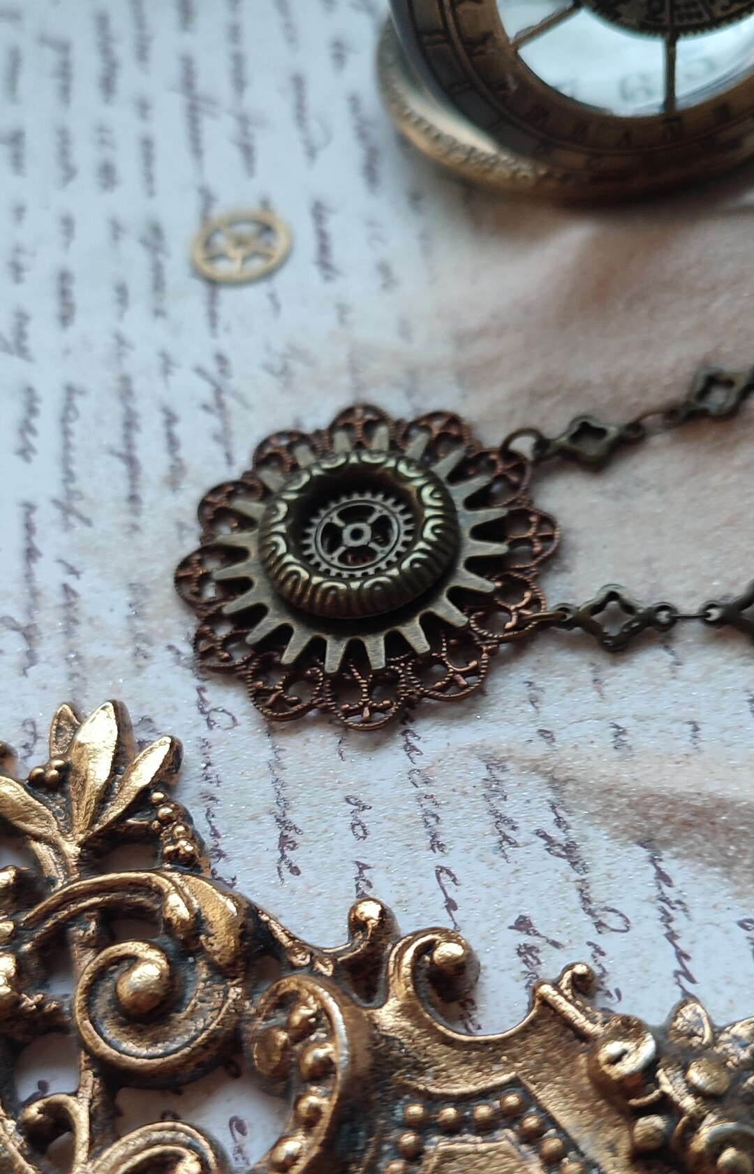 Steampunk Pendant Necklace, Rosette, Bronze and Copper Cog. Retro ...
