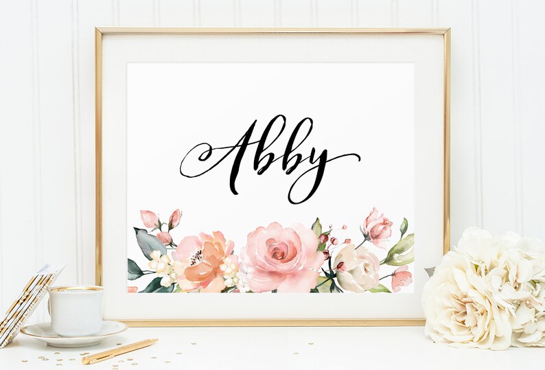 Floral Name Print Abby Name Baby Girl Name Nursery Name | Etsy