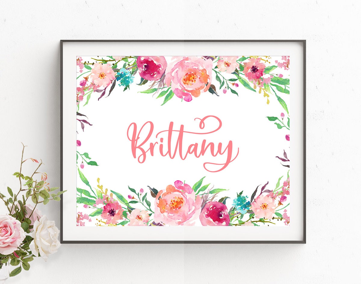Pink Nursery Decor Baby Girl Name Brittany Name Pink Art | Etsy