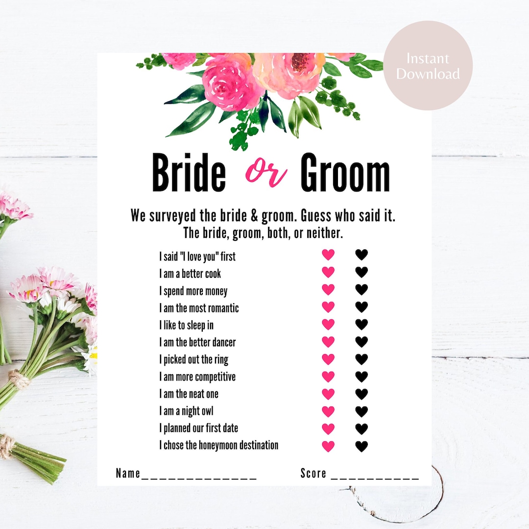 Bride or Groom? - Bridal Shower Game | Printable Bridal Shower Game ...