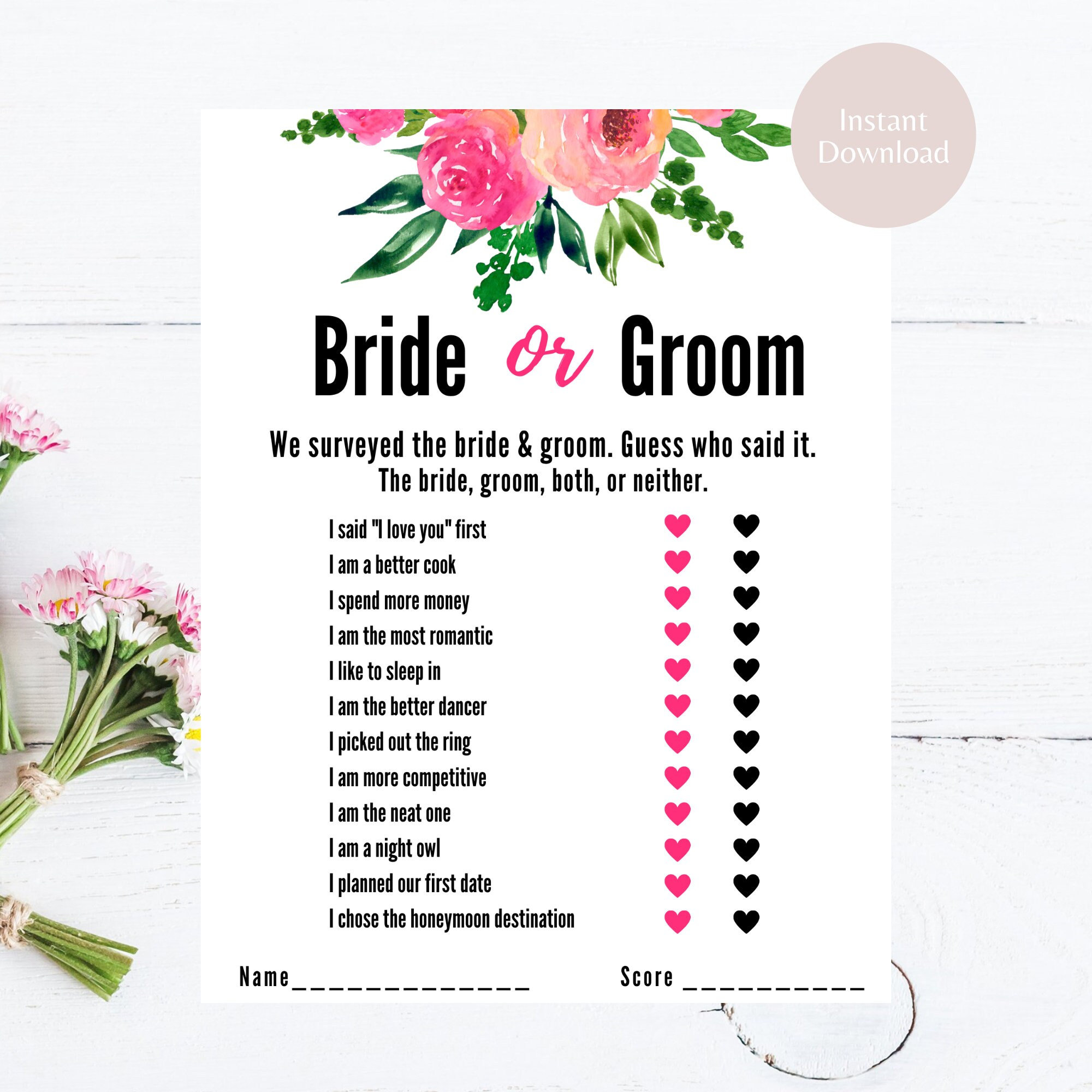 Bride or Groom Bridal Shower Game Printable Bridal Shower Game Bridal ...