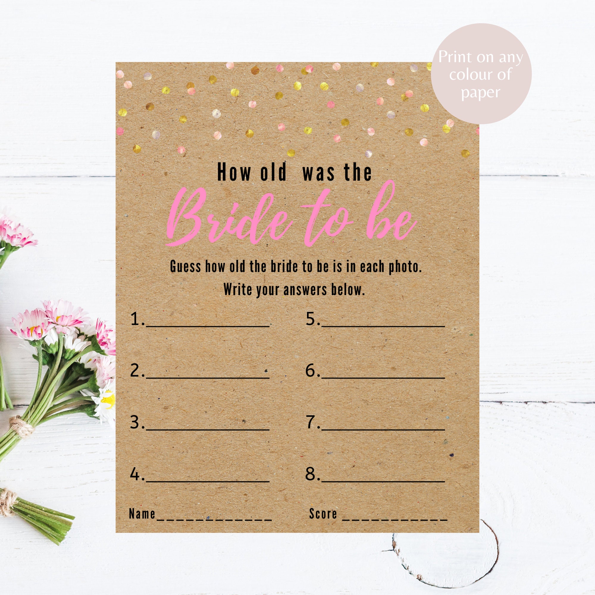 How Old Was the Bride Bridal Shower Game Printable Bridal Shower Game ...