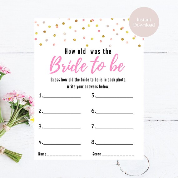 How Old Was the Bride Bridal Shower Game Printable Bridal | Etsy
