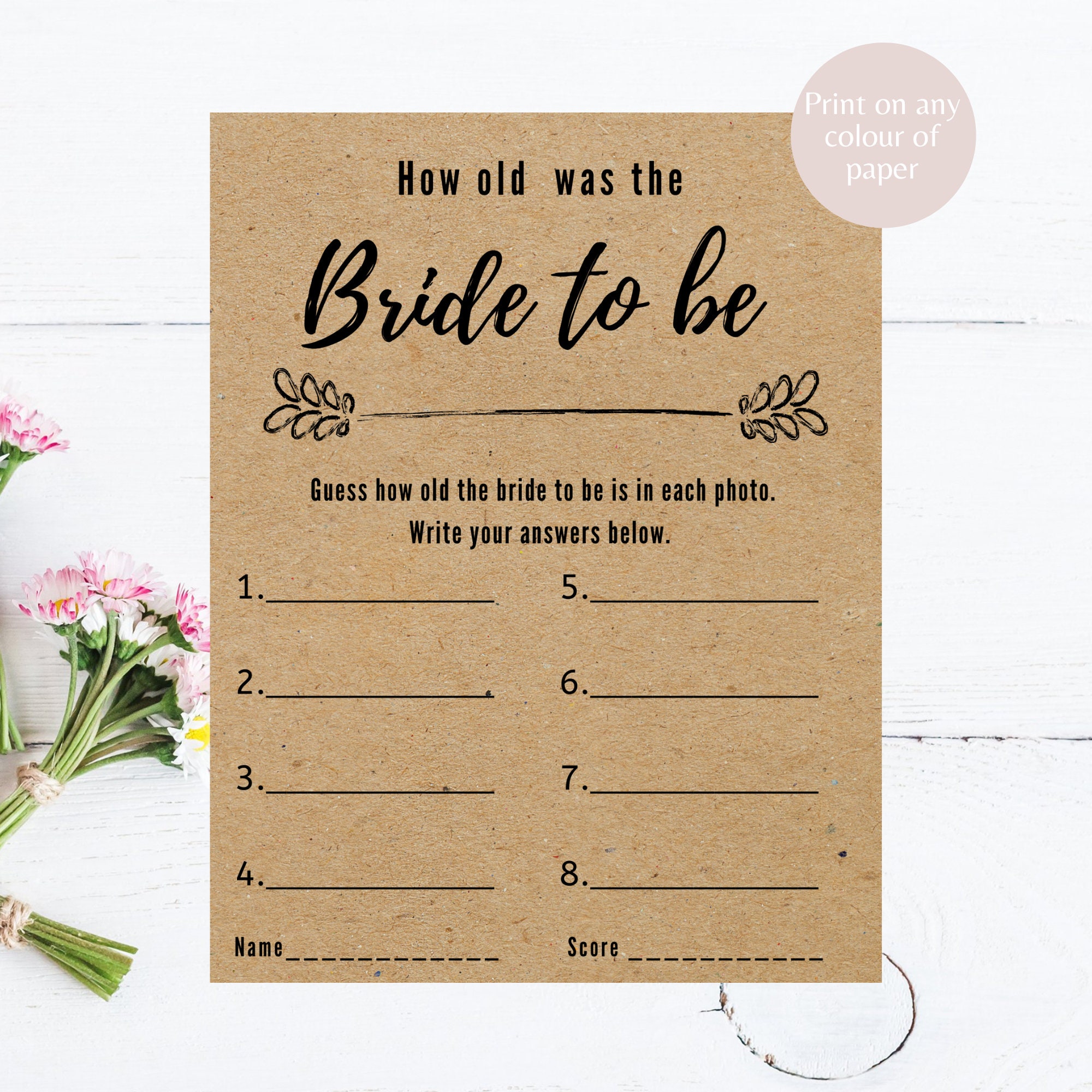 How Old Was the Bride Bridal Shower Game Printable Bridal - Etsy