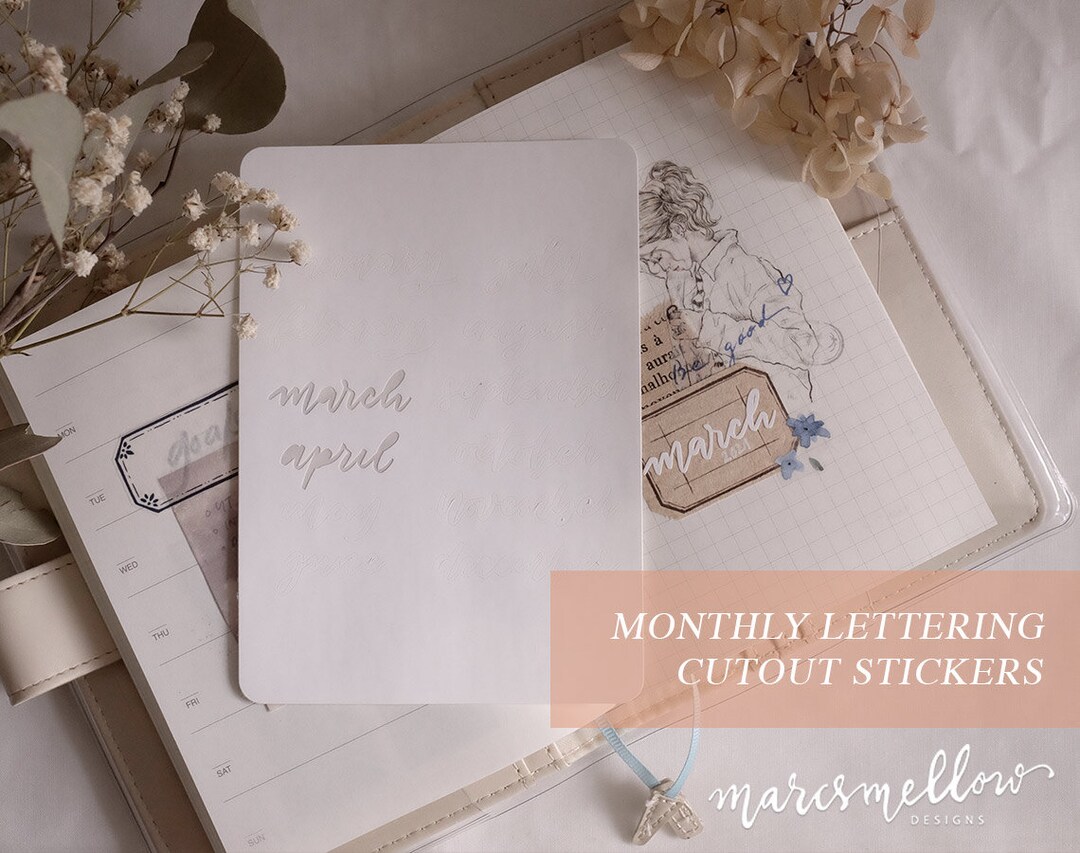 Monthly Lettering Cutout Sticker Sheet - Journaling, Bullet Journal ...