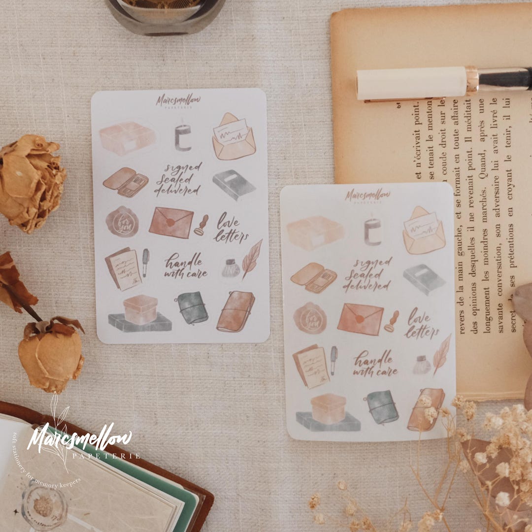 Watercolor Letters and Journaling Sticker Sheet - in Transparent and ...