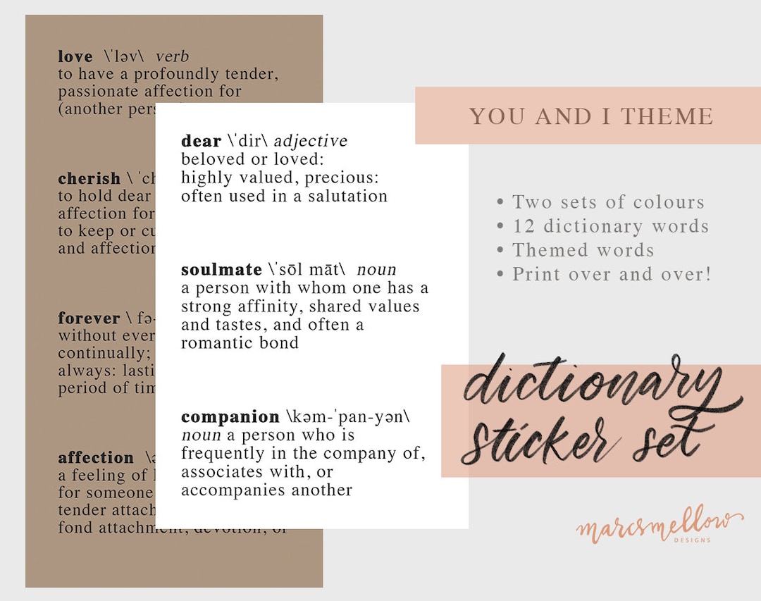 Dictionary Printable Sticker Set You and I Themed, Printable Words ...