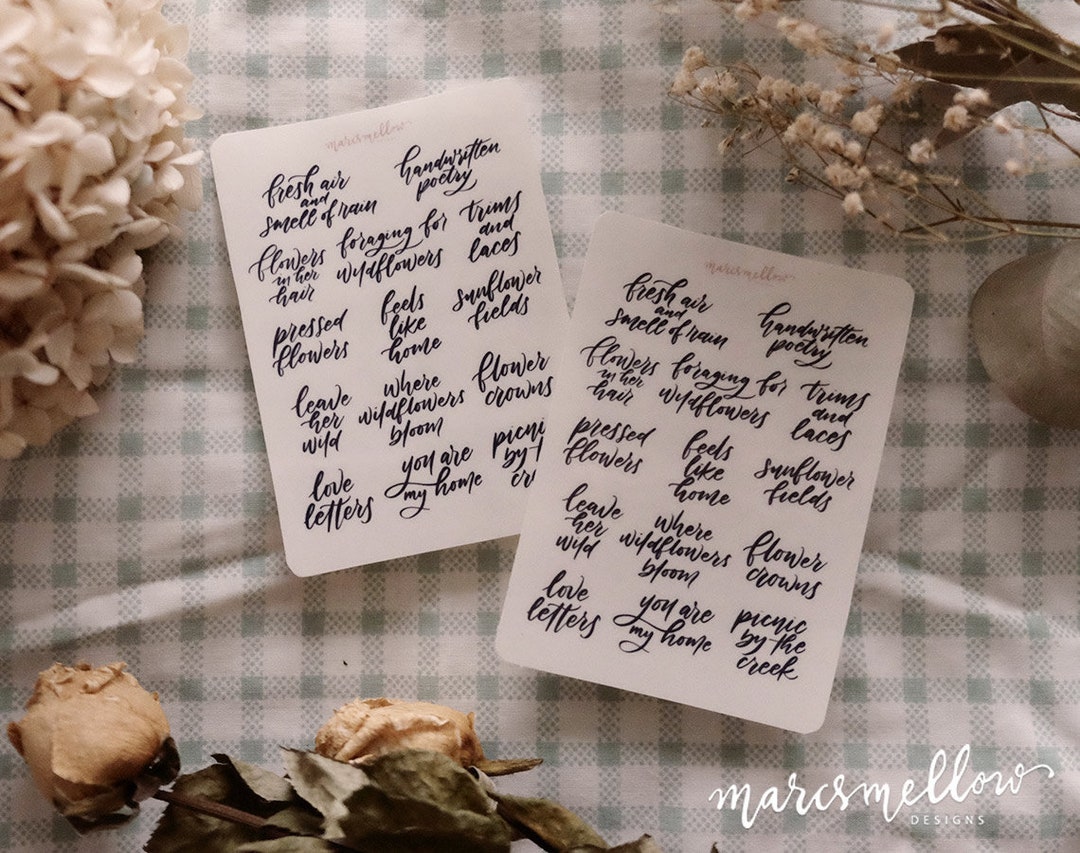 Cottagecore Lettering Sticker Sheet - in Transparent - Etsy