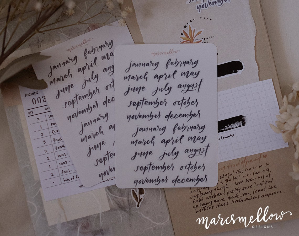Months Lettering Sticker Sheet for Journaling Planner or - Etsy