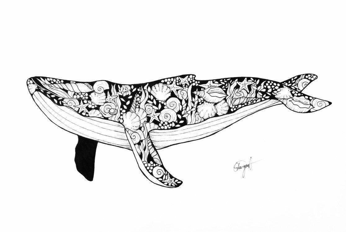 A4 Whale Zentangle Sea Shell Wall Art - Etsy UK