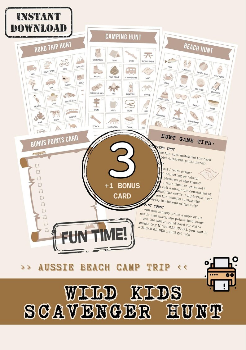 Nature Scavenger Hunt Outdoor Camping Kids Activity Game Bundle 4 Cards ...