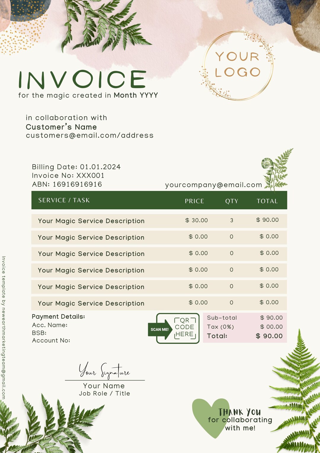 Smart Invoice Template Business Form Edit & Print Instant Download Pdf ...
