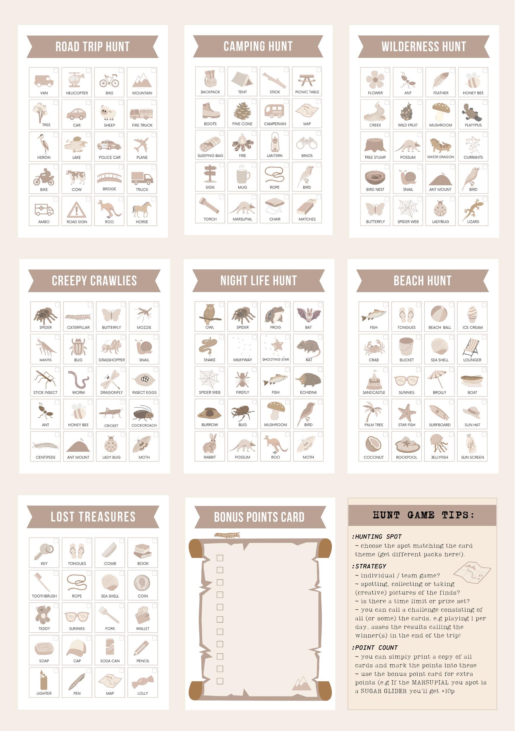 Nature Scavenger Hunt Outdoor Camping Activity Game for Kids Bundle (8 ...