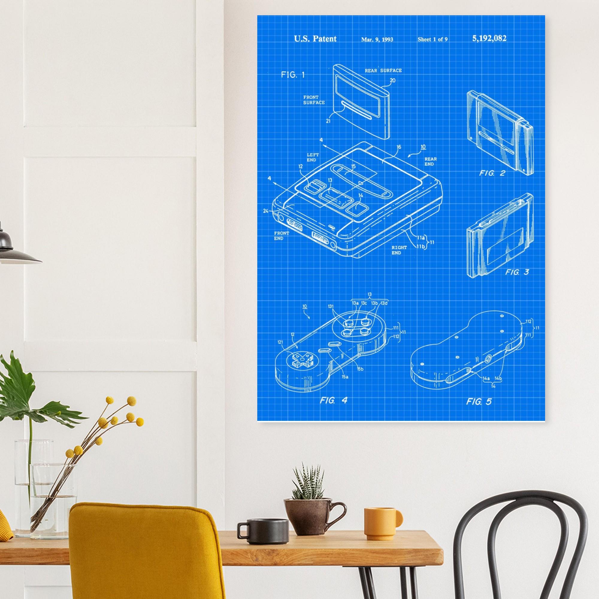 SNES Console Blueprint Poster - Super Nintendo Patent Art - Retro ...