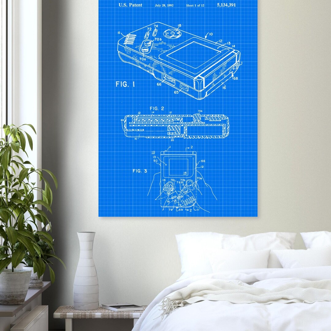 Game Boy Patent Blueprint Poster – Retro Gaming Wall Art, Classic ...