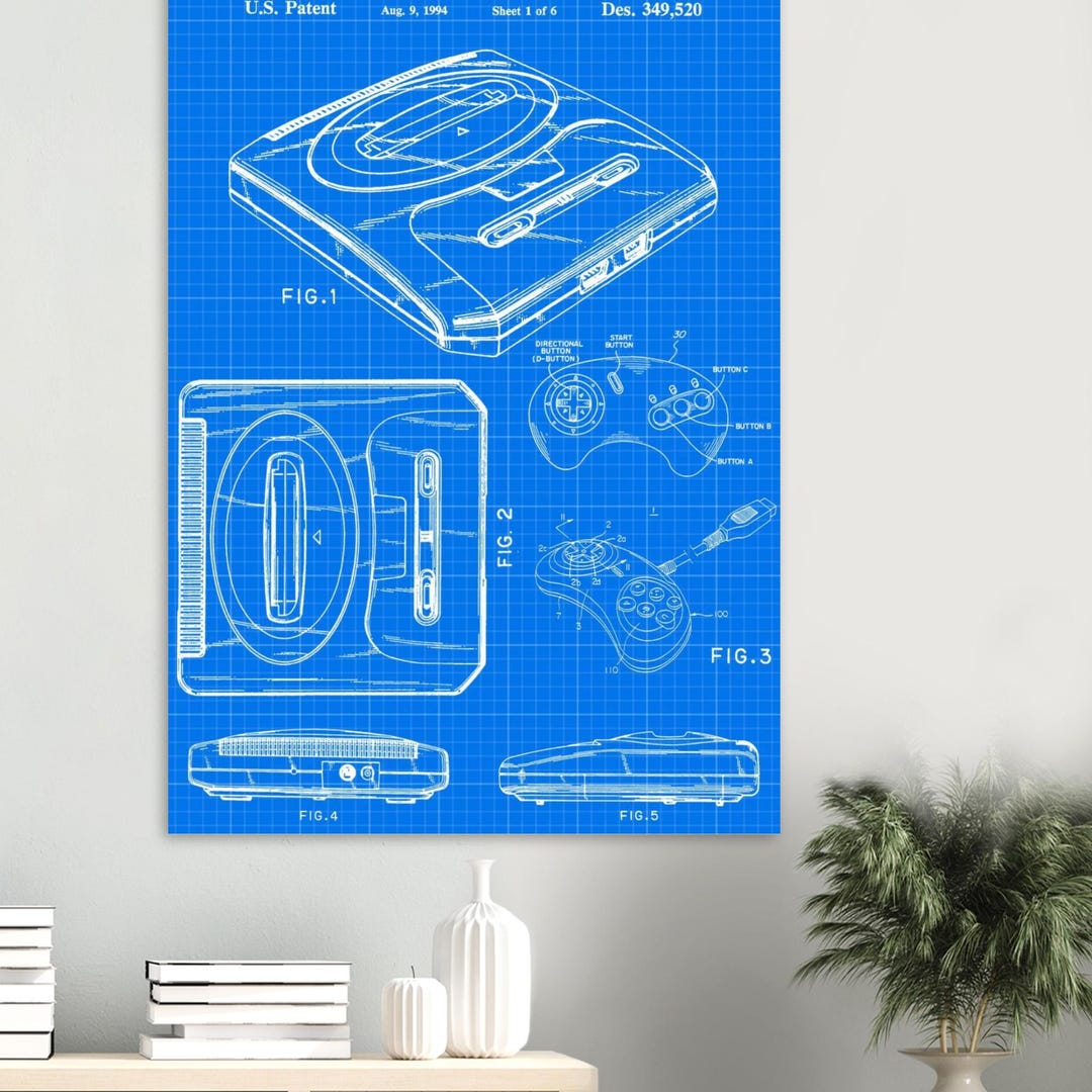 Sega Genesis Blueprint Poster - Mega Drive Patent Art - Retro Gaming ...