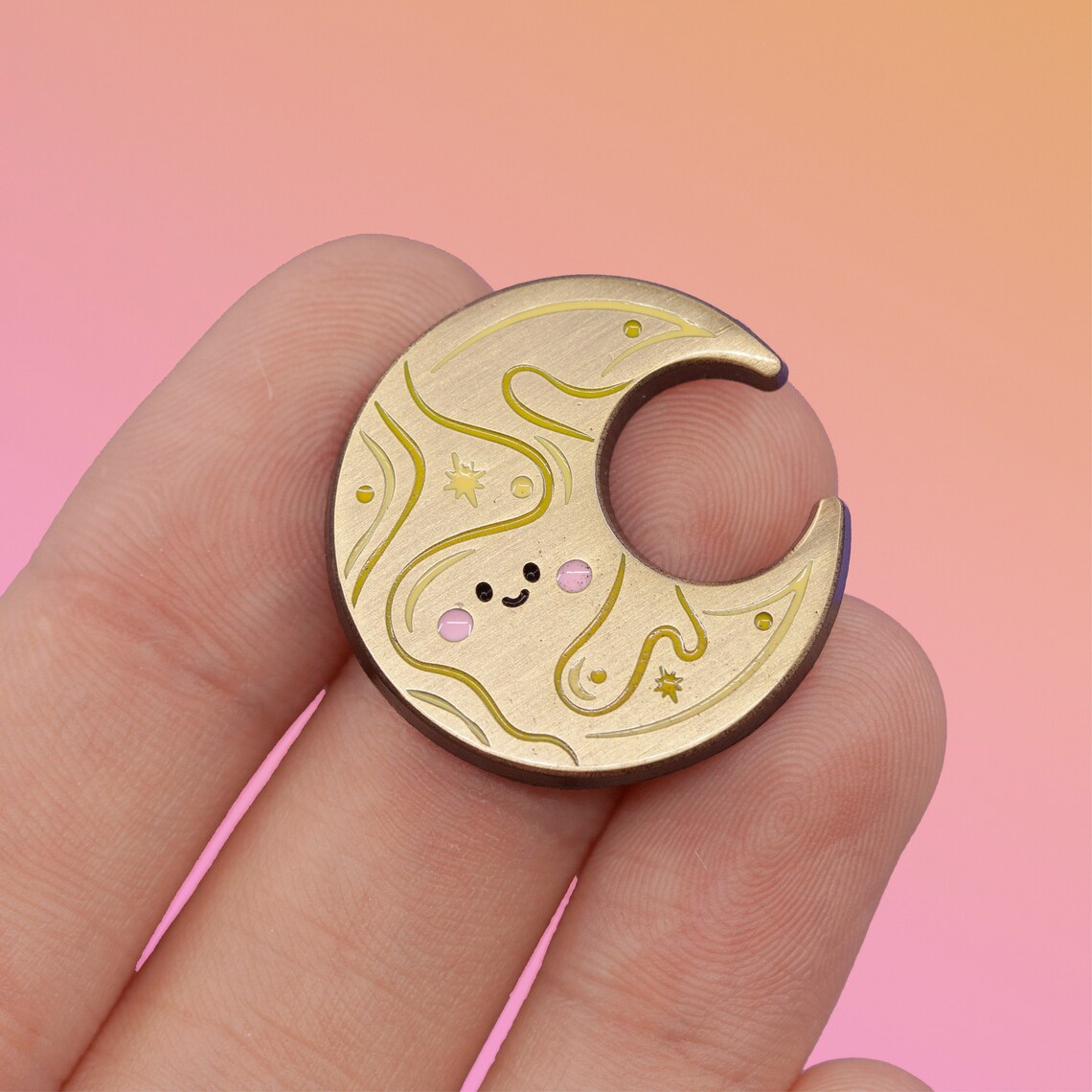 Celestial Multicolor Moon Pin Rainbow Gold Cute Happy Moon - Etsy