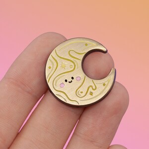 Celestial Multicolor Moon Pin - Rainbow Gold Cute Happy Moon Brooch ...