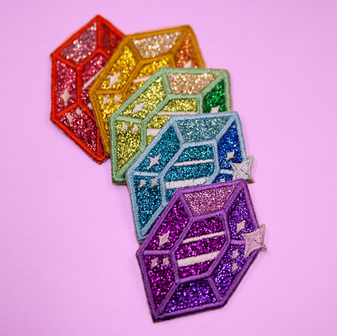 Gem Glitter Embroidered Patches | Glittery Video Game Crystal Patches ...