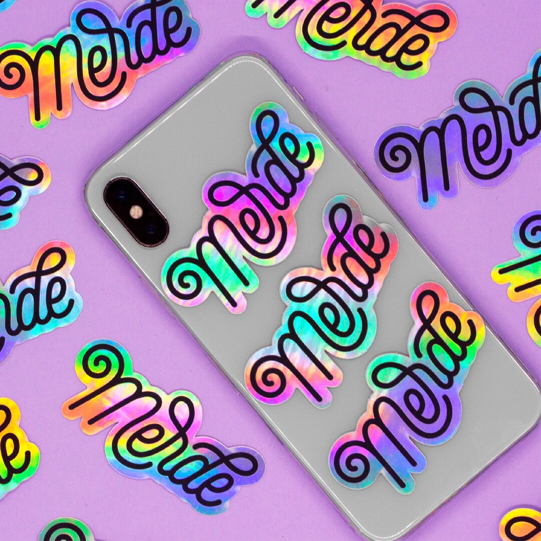 Merde French Rainbow Holographic Stickers | Sarcastic Swear Insult ...