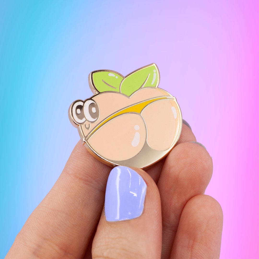 Peachy Booty Pin Kawai Sassy Cute Peach Fruit Fruity Butt Pin Jacket Accessory Flair Summer