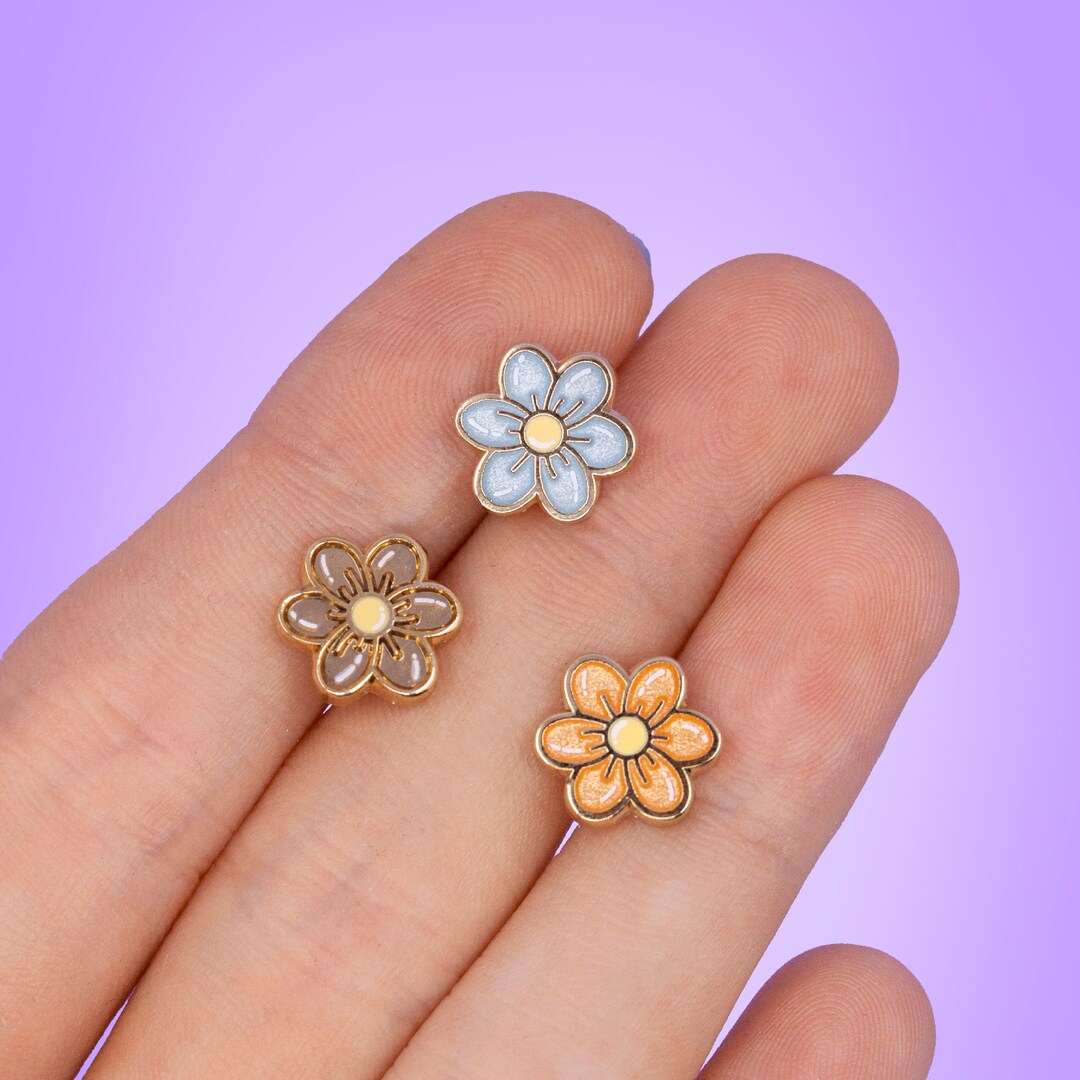 Spring Flowers Pin Set | Cute Mini Floral Set Brooch | Glittery Nature ...